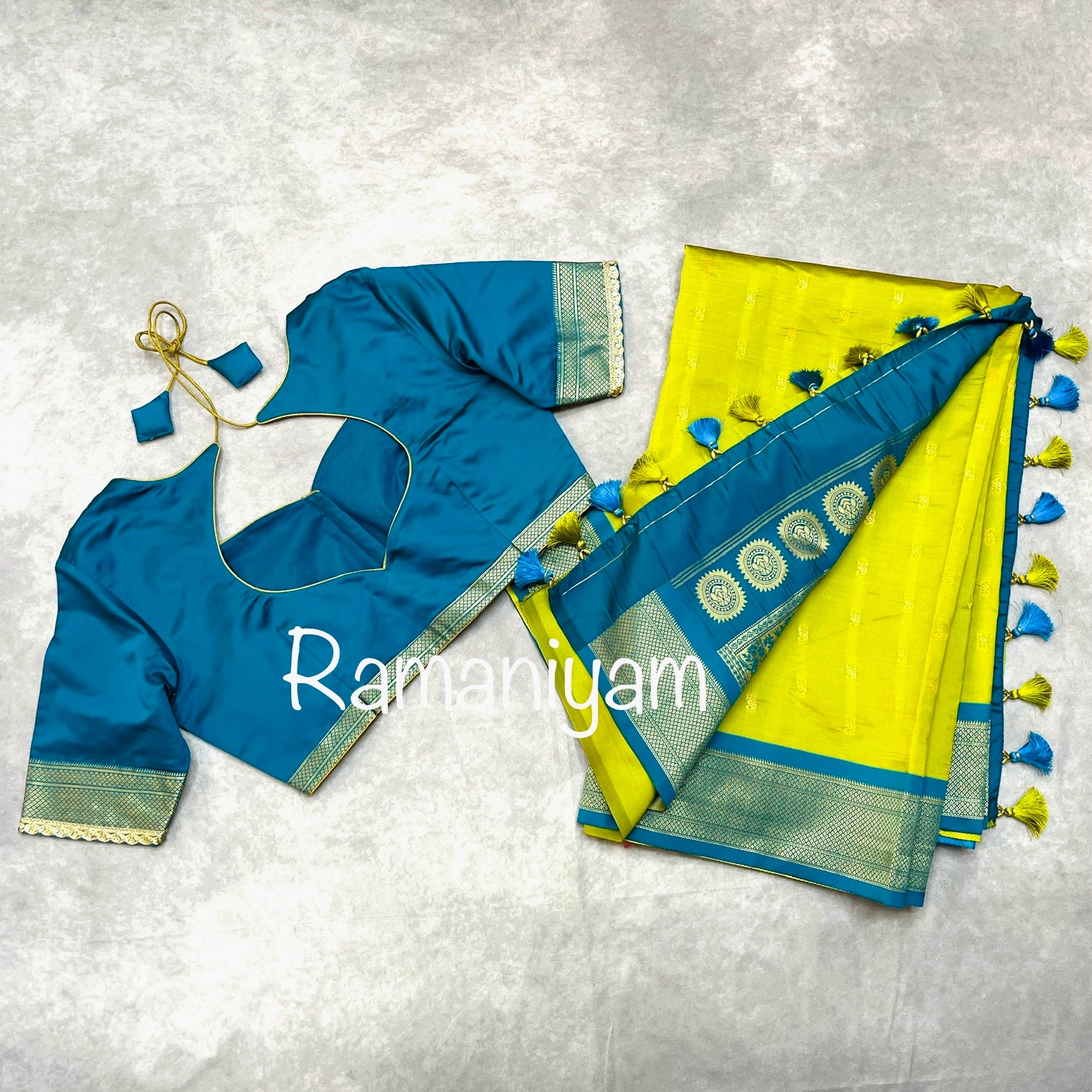 Pistachio green and Rama blue combination maharani Paithani saree – Ramaniyam USA